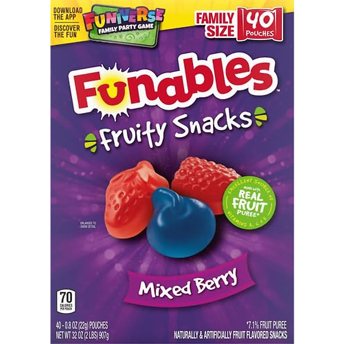 Funables Fruit Snacks, Mixed Berry Fruit Flavored Snacks, 0.8 ounce Pouches (Pack of 40)