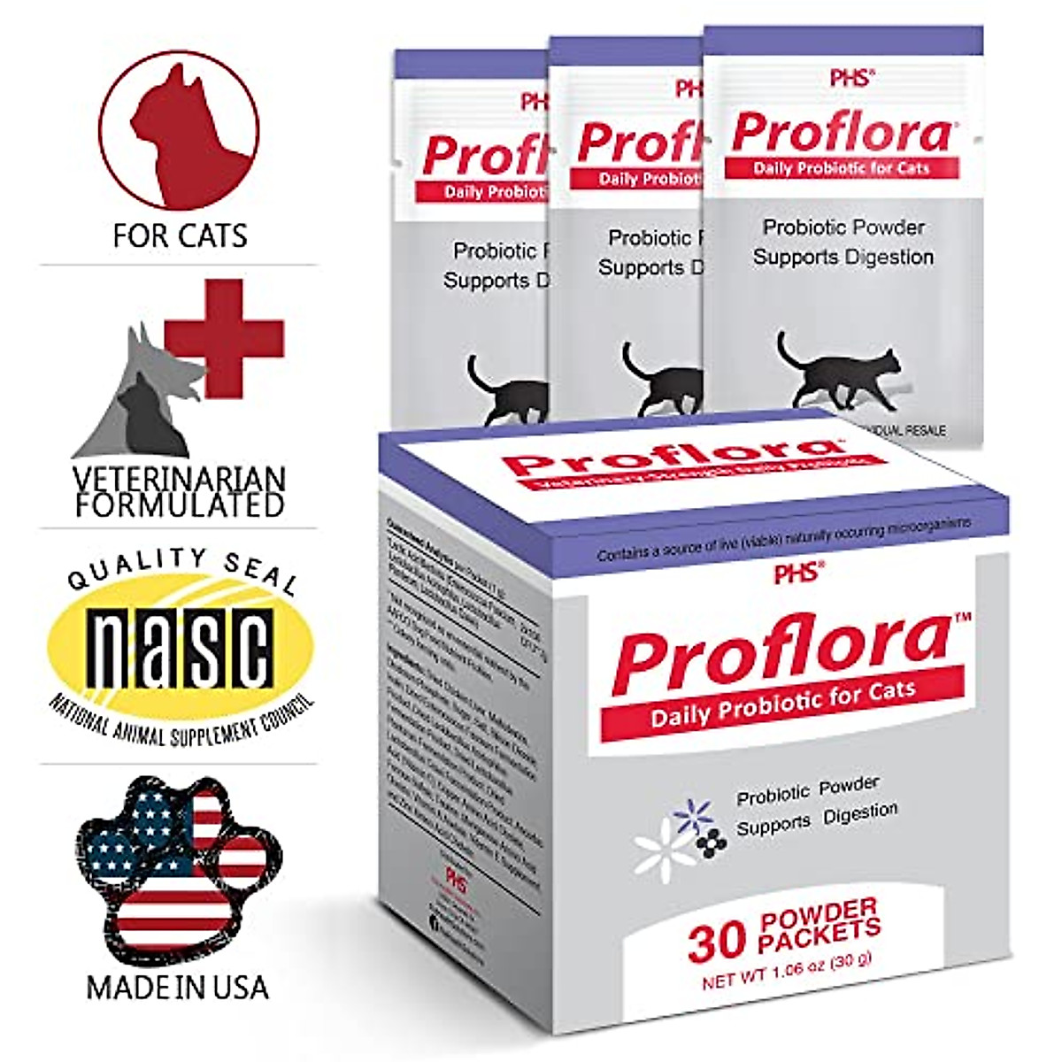 Proflora Probiotic for Cats - Healthy Digestion - Boost Immune System - Normal Bowel Function - Skin and Coat Health - Supplement for GI Tract - 30 Servings