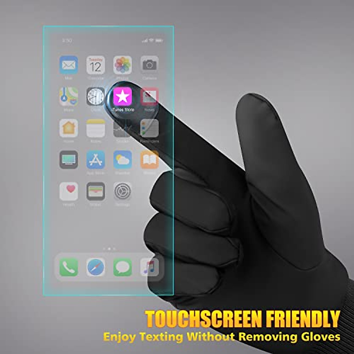 ihuan Winter Gloves for Men Women - Cold Weather Gloves for Running Cycling, Waterproof Snow Warm Gloves Touchscreen Finger (Black, Small)