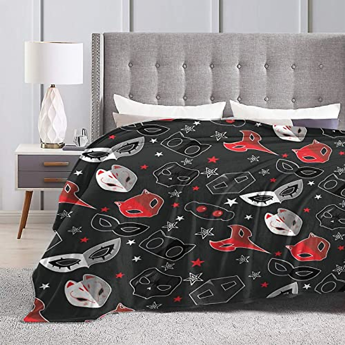 Ultra-Soft Micro Fleece Flannel Throw Blankets,Lightweight Air Conditioning All Season Fuzzy Plush Blanket Persona 5 Masks Pattern for Bed/Couch/Sofa/Chair/Dorm/Travel 50"X40"