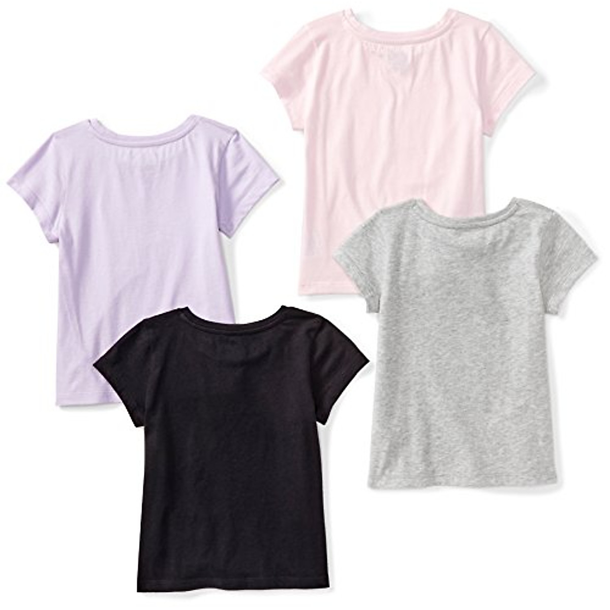 Amazon Essentials Girls' Short-Sleeve T-Shirt Tops (Previously Spotted Zebra), Pack of 4, Black Unicorn/Grey Text Print/Light Pink/Lilac, X-Large