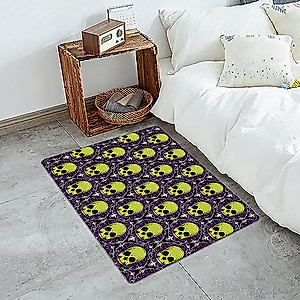 Jolunifun Halloween Antifatigue Kitchen Bath Door Mat Cushioned Runner Rug,Washable Welcome Floor Sink Mat,Waterproof Non-Slip Comfort Standing Doormat,Green Horror Skull Bone Purple Backdrop 24"x36"