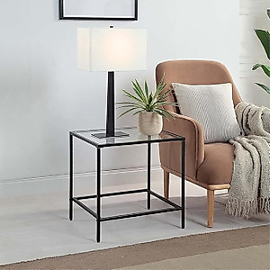 CAWS 22" W Black End Table, Tempered Glass Rectangle Side Table, Night Stand, Modern Minimalist Table, 21.97"L x 18"W x 22"H