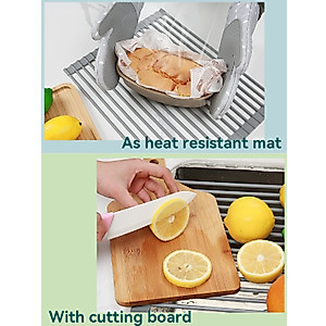 Ohuhu Over Sink Dish Drying Rack, 2 Pack Roll Up Drying Rack 17" L x 13" W Heat-Resistant Anti-Slip Silicone Coated Sink Drying Racks Mat for Kitchen Counter Organizer