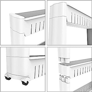 Todeco 3 Tier Slim Storage Cart Mobile Shelving Unit Organizer Slide Out Storage Rolling Utility Cart Tower, Gap Storage Pantry Storage Rack for Kitchen Bathroom Laundry Narrow Spaces, Plastic, White