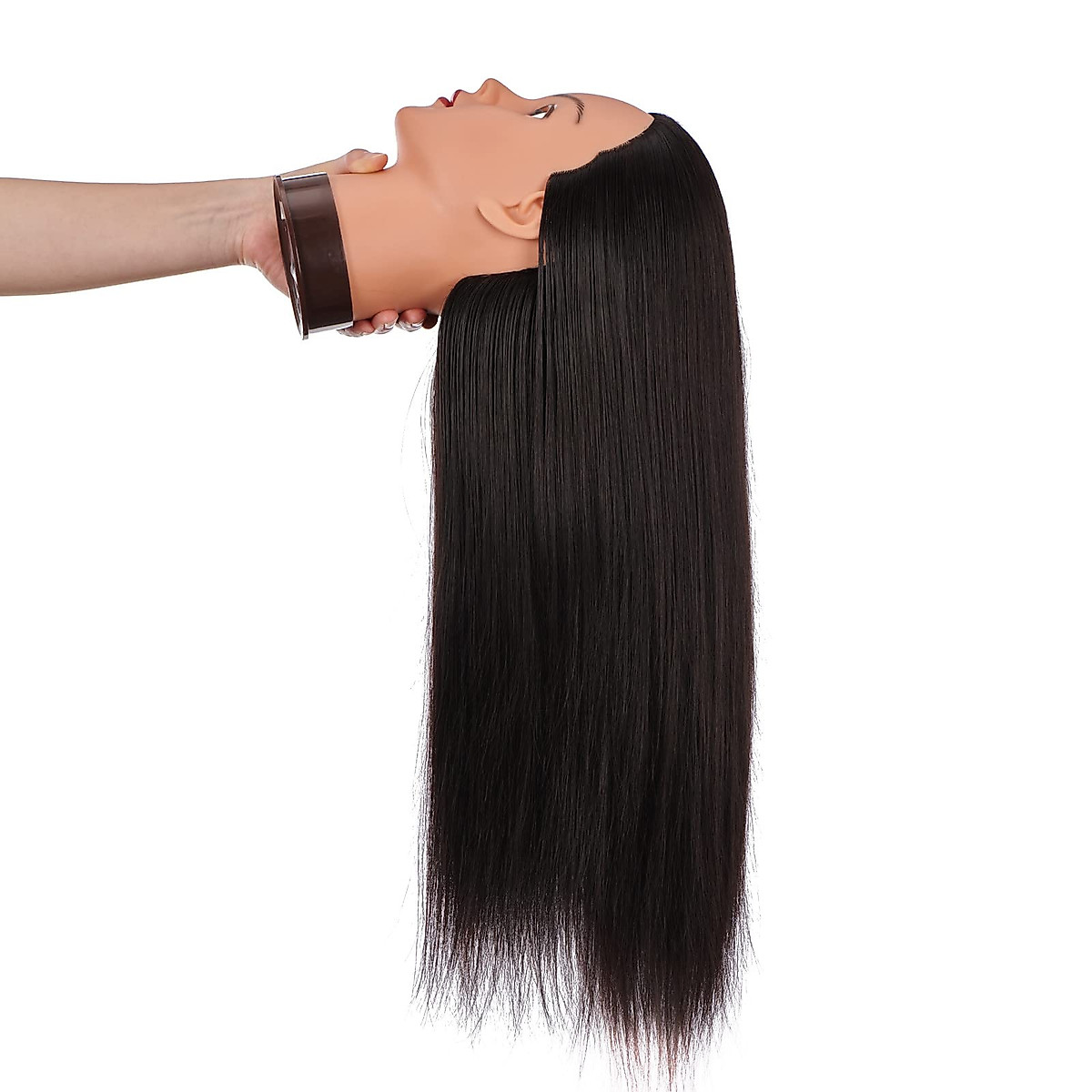 Hairingrid 26"-28" Mannequin Head Hair Styling Training Head Manikin Cosmetology Doll Head Synthetic Fiber Hair and Free Clamp Holder (Black-)