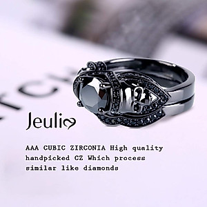 Jeulia 3.6 Carat Black Tone Skull Rings for Women Men Sterling Silver Round Cut Engagement Rings Bridal Sets Wedding Rings Cubic Zirconia Promise Engagement Anniversary with Jewelry Box (9.5)