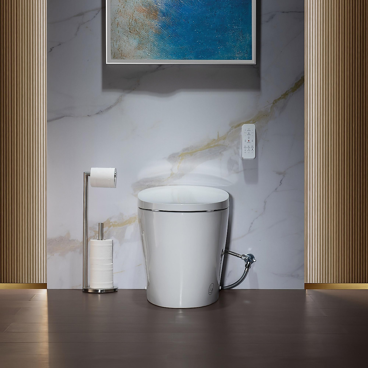 WOODBRIDGE Smart Bidet Toilet, Auto Open & Close, Auto Flush, Foot Sensor Operation, Heated Seat and Integrated Multi Function Remote Control in White,EBT 700