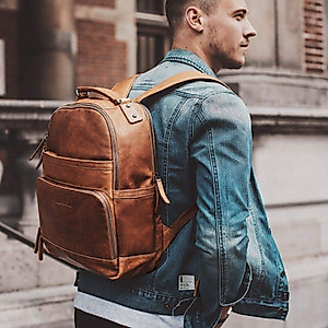 Chesterfield Brand College Backpack Austin genuine leather laptop backpack | Campus backpack for college, teacher and business, daypack in cognac | with notebook compartment