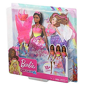 Barbie Dreamtopia Dress Up Doll Gift Set, approx. 12-inch, Brunette with 3 Fashions