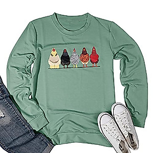 VILOVE Cute Sweatshirts for Women Chicken Graphic Long Sleeve Crew Neck Pullover Casual Fall Tops Shirts Green