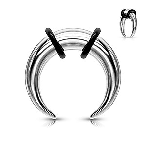 8-14GA Stainless Steel Basic Septum Pincher Nose Ring with 2 Black O-Rings (Silver Tone, 12GA (2mm))