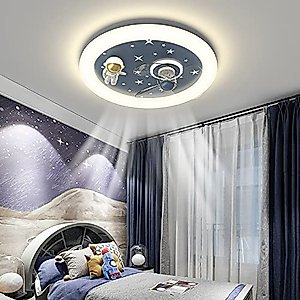 DLSixYi Children's Room Led Ceiling Lamp Creative Cartoon Astronaut Kid's Room Ceiling Fans with Lights Bedroom Ceiling Fan Lamp for Boys Girls Room Ventilator Lamp 46W