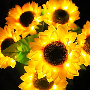 Solar Powered Sunflower Lights Outdoor 2 Pack, Solar Garden Lights Like Real Sunflowers Stake Flower Lamp for Outside, Landscape, Yard, Pathway, Patio, Christmas Decor (2 Sunflowers)