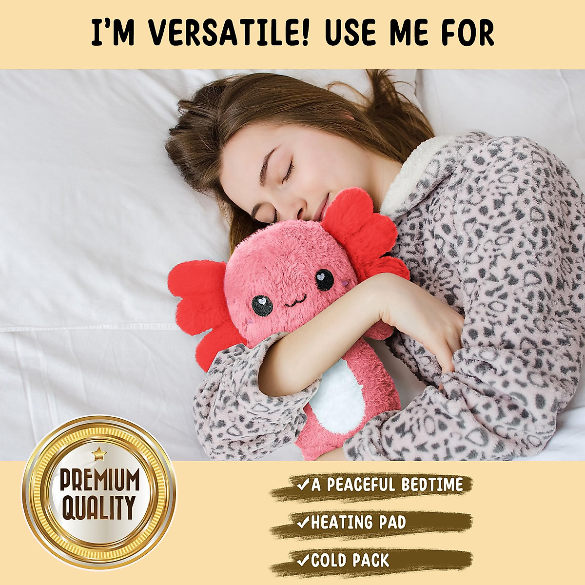 Axolotl Microwavable Unscented Heating Pad for Women and Kids- Cute Soft Cozy Pillow Plush Heatable Warm Stuffed Animals - Kawaii Hot and Cold Plushie Food Toy - Axolotl Gifts for Girls and Boys