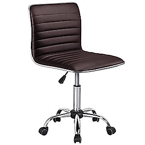 Topeakmart Armless Office Chair Task Chair Leather Ribbered Modern Desk Chair Adjustable Low-Back Swivel Chair w/Rolling Wheels Accent Comfy Working Chair Makeup Chair, Brown