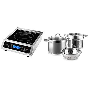 Duxtop Professional Portable Induction Cooktop, Commercial Range Countertop Burner & Professional Stainless Steel Pasta Pot with Strainer Insert, 4PC Multipots Includes Pasta Pot & Steamer Pot, 8.6Qt