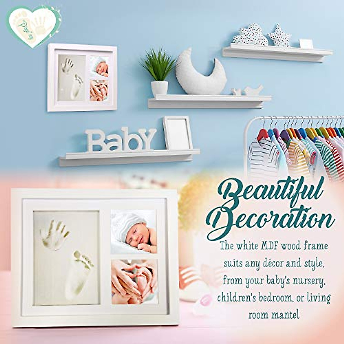 Lime Clay Hand/Footprint Photo Frame for Babies, Kids, and Pets – Includes 9” x 11” Colored Wood Photo Frame, Roller, Mounting Hardware, and Instructions -"Pose"ies