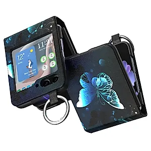 Singolas for Galaxy Z Flip 5 Case, Butterfly Samsung Z Flip 5 Case Wallet Card Holder Slot Leather Flip Protective Samsung Galaxy Z Flip 5 Case with Ring Shockproof Pocket Case for Samsung Z Flip 5 5G