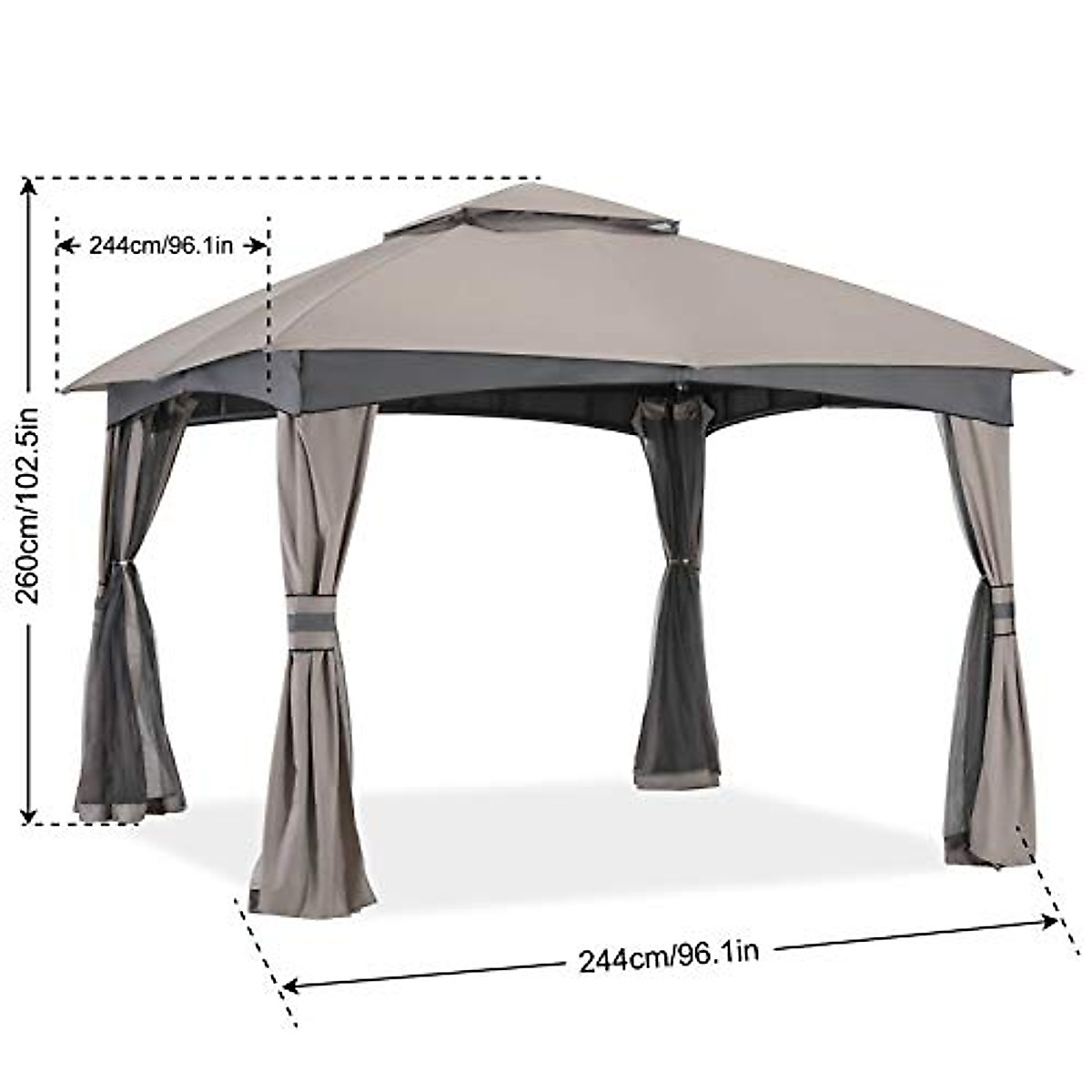 ABCCANOPY 8x8 Outdoor Gazebo - Patio Gazebo with Mosquito Netting, Outdoor Canopies for Shade and Rain for Lawn, Garden, Backyard & Deck (Gray)