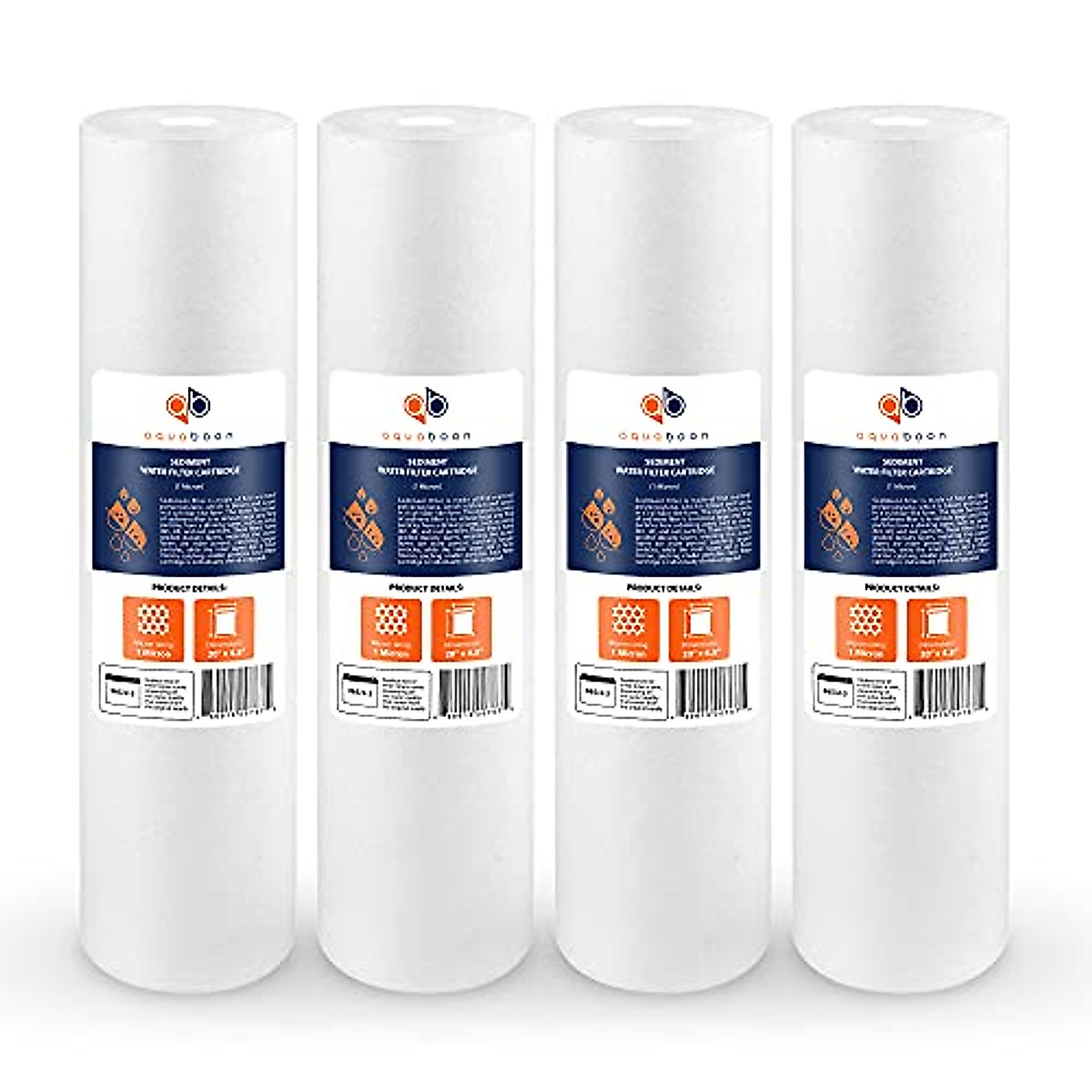 Aquaboon 1 Micron 20" x 4.5" Sediment Water Filter Replacement Cartridge | Whole House Sediment Filtration | Compatible with AP810-2, SDC-45-2005, FPMB-BB5-20, P5-20BB, FP25B, 155358-43, 4 Pack