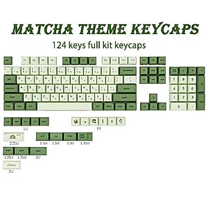 PBT 124 Keys XDA Profile Dye-Sub Matcha Keycaps，ANSI Layout Keycap Suitable for 61/64/87/104/108 Mechanical Gaming Keyboard(Keycaps only)