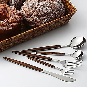 Aimilan 30 Piece Silverware Set for 6, 18/10 Stainless Steel Imitation Wooden Handle Flatware Cutlery Set for Home Kitchen Restaurant, Mirror Finish, Dishwasher Safe (30-Piece for 6)