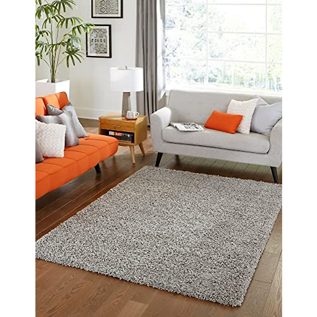 Unique Loom Solid Shag Collection Area Rug (9' x 12' Rectangle, Cloud Gray)