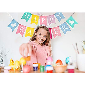 Easter Banner, Burlap Happy Easter Egg Garland, Mantle Decorations for Fireplace, Easter Bunny Hanging Bunting Garland for Easter Decorations Home Party Decor Favors Photo Props