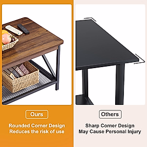 VECELO Coffee Table with 2-Tier Storage Shelf X-Frame for Living Room Office Industrial Style, Easy Assembly, Brown