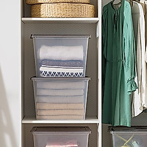 36 Quart Snap Top Clear Plastic Storage Box, Gray, Set of 6