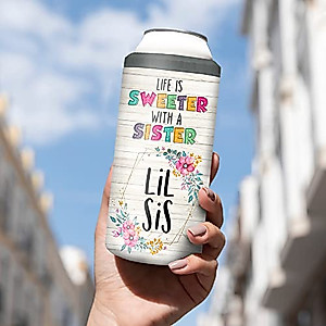 SANDJEST Sisters Gifts from Sister Tumblers - 4-in-1 Tumbler Can Cooler Cup - 12oz Stainless Steel Insulated Can Coozie Travel Mug Birthday, Christmas Lil Sissy Gift from Soul Sister, Brother, Bestie