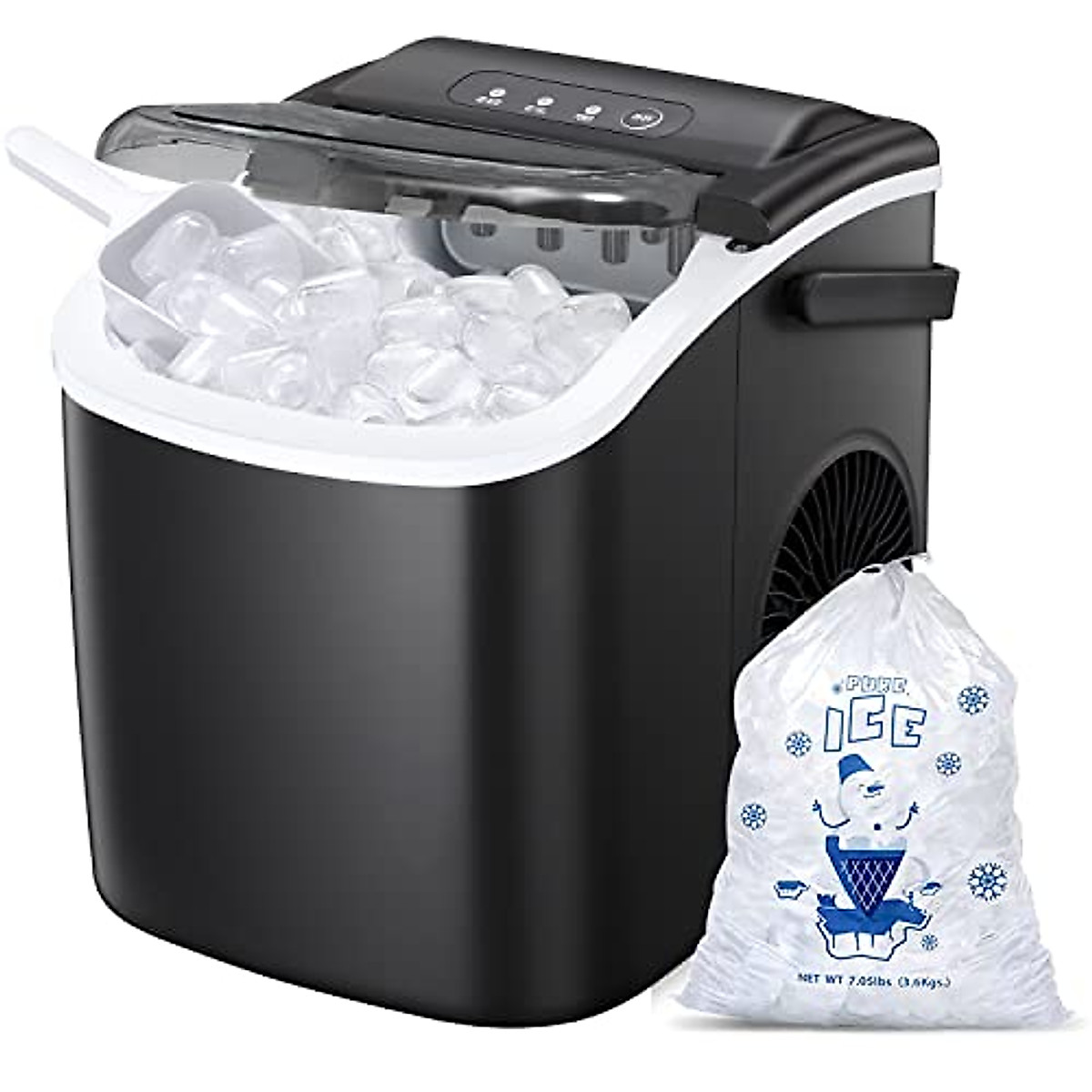AGLUCKY Ice Makers Countertop,Protable Ice Maker Machine with Handle,Self-Cleaning Ice Maker, 26Lbs/24H, 9 Ice Cubes Ready in 8 Mins, for Home/Office/Kitchen (Black)
