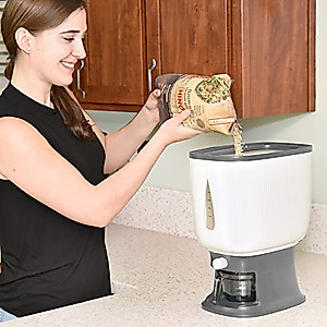 Variety Savings Coutnertop Rice Dispenser – Air Tight Rice Dispenser – Included Measuring Rice Cup & Cleaning Brush – Multipurpose Kitchen Rice Dispenser for Grains Cereal Snacks Nuts & More – 22 lbs - Gray