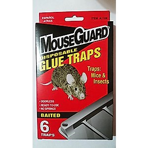 Pestguard MouseGuard Ready-to-Use Odorless Glue Traps for Trapping Mice & Insects with No Springs, Disposable – 6 Pack | 800867,Black