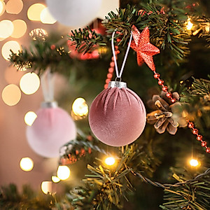 Valcatch Velvet Christmas Balls, Velvet Christmas Ornaments for Tree Set of 15, Farmhouse Christmas Ball Bauble, Christmas Ball Ornaments for Xmas Tree Hanging Decoration