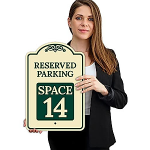 Reserved Parking Space 14 Décor Sign, Green Light, 12x18 Inches, ACM, Fade Resistant, Made in USA by Sigo Signs