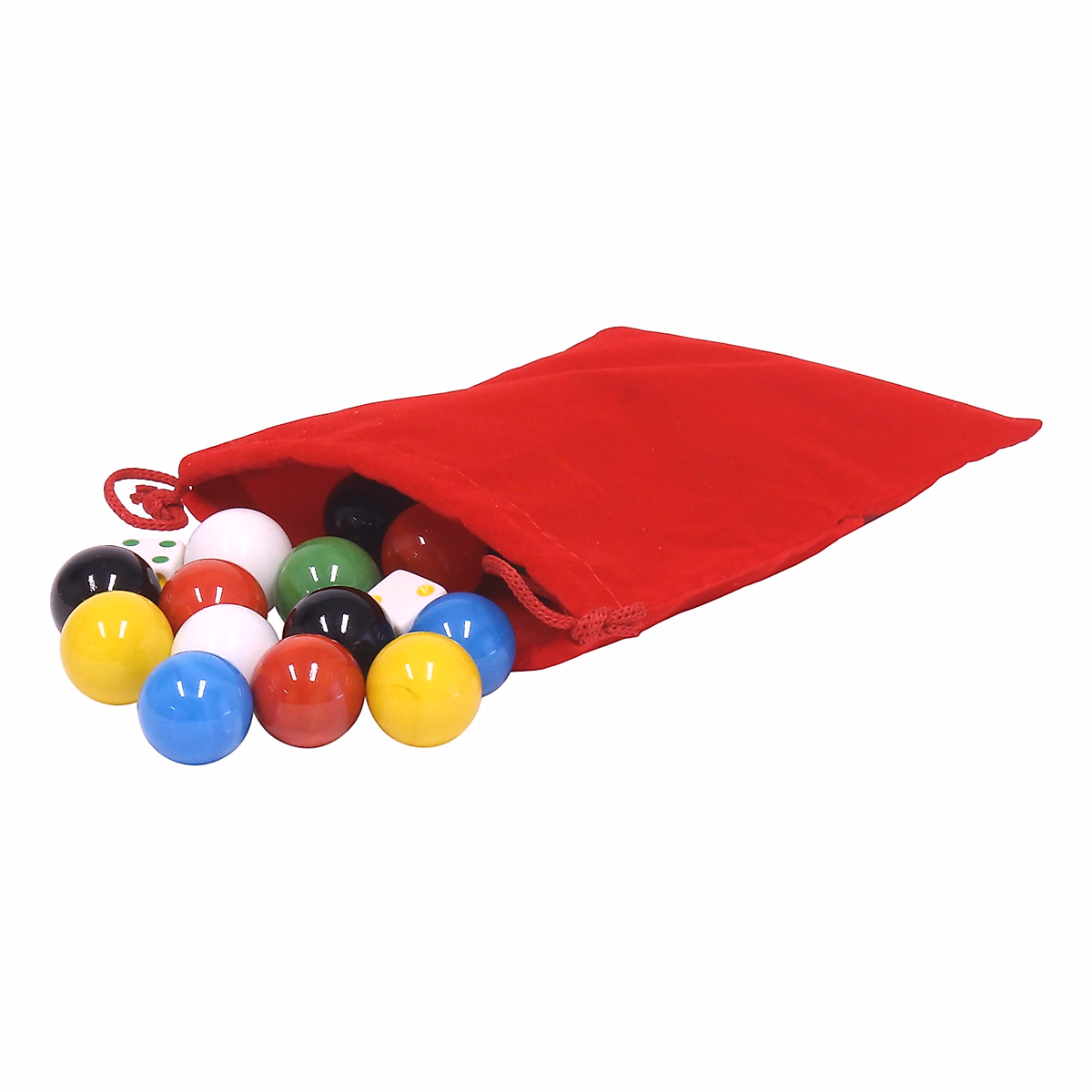 AmishToyBox.com Game Bag of 24 Extra-Large Glass Marbles (1" Diameter) and 6 Dice for Aggravation Game