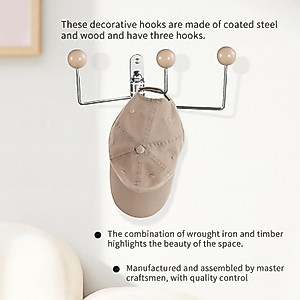 MetFun 2 Pack Decorative Coat Rack Hooks with Free Spinning 3 Wood Hooks Vertical Coat Rack Wall Mount Space-Saving Coat Hanger Hooks for Hanging Coat, Jacket, Bag, Hat, Scarf (White & Tan)