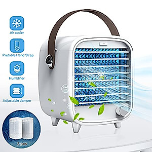 SmartDevil Personal Air Cooler, USB Portable Air Conditioner Fan with Night Light, 90° Oscillation, Built-in Ice Tray, Desk Cooling Fan for Home, Office