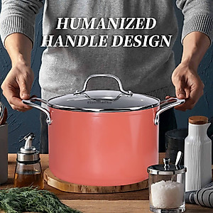 Flamingpan 5.5 Quart Nonstick Stock Pot, Ceramic CoatingStockpot, Casserole Oven Safe & Easy to Clean,Stock Pot Suitable for Any Cooktop & Dishwasher,Durable for Using, Pot for Kitchen & Dinning