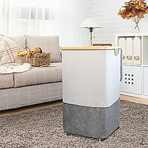Large Laundry Hamper with Wheels, Collapsible 105L Laundry Basket with Lid for Apartment, Easy Transport Laundry Organizer with Bamboo Handle (Gray)
