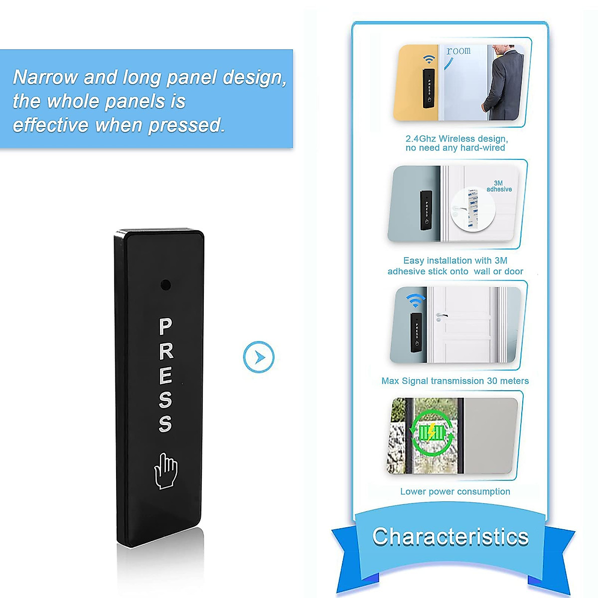 2.4GHz WiFi Access Control 400lb Holding Force Electic Magnetic Door Lock System Kit with Remote and Smartphone app Control, paired with Wireless Slim Push Switch (Electric Strike Lock kit)