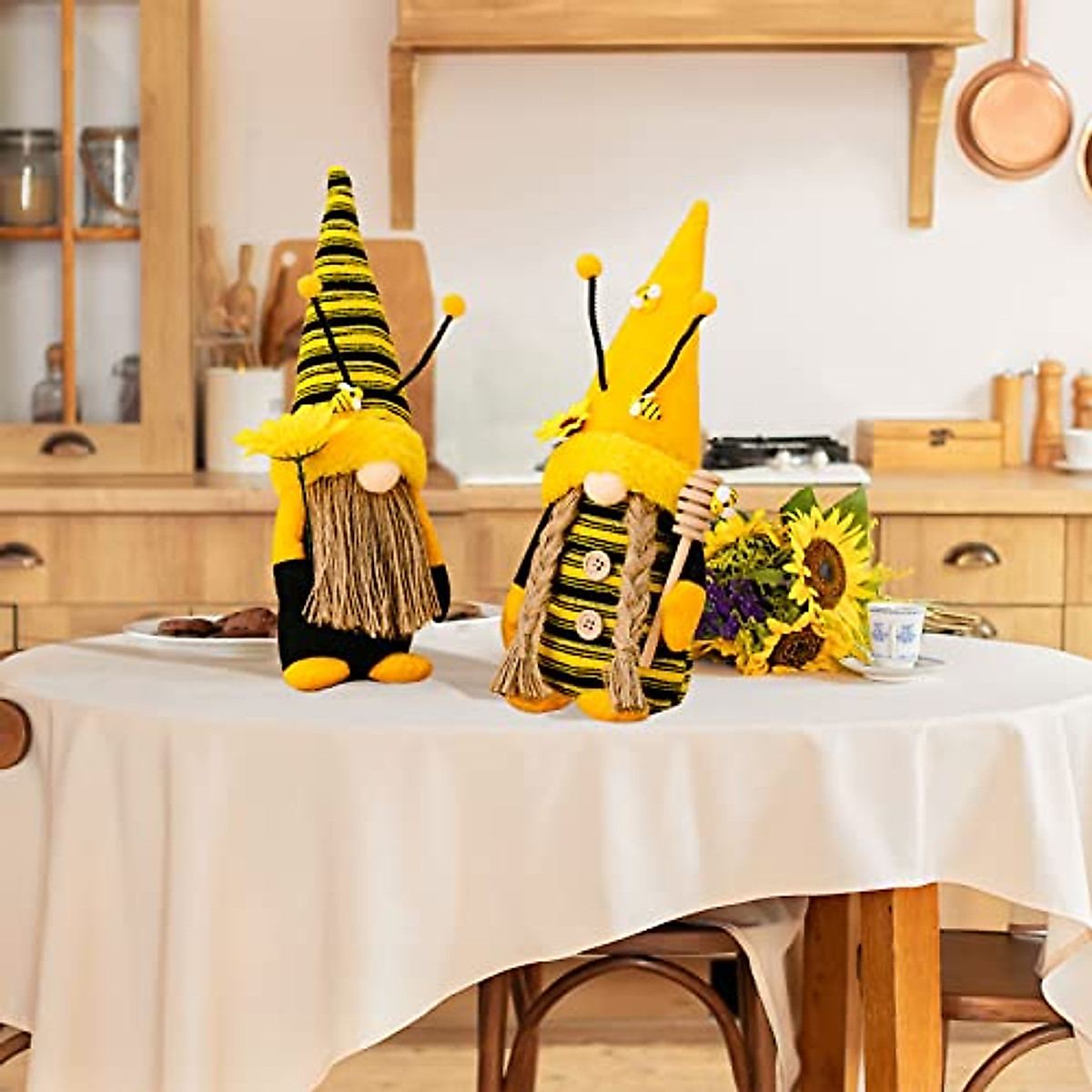 ZTML MS 2Pcs Bumble Bee Gnomes Plush Decor,Handmade Summer Gnomes Sunflower Gnomes Decor, Mr and Mrs Honeybee Gnomes Plush Tomte Elf World Bee Day Decor Tiered Tray Decor