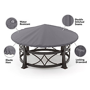 Covermates Round Firepit Top Cover – Water-Resistant Polyester, Adjustable Buckle Straps, Fire Pit Covers-Charcoal
