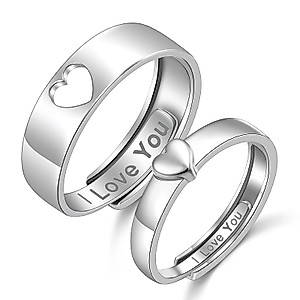 Yearace Couple Rings 925 Sterling Silver Couples Rings for Him and Her Set Matching Heart Promise Rings I Love You Engagement Wedding Ring Matching Rings Adjustable Couple Ring Couples Gifts