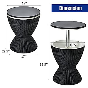 Giantex Cool Bar Table, 8 Gallon Beer and Wine Cooler, Rattan Style Patio Bar Tables, Height Adjustable, 3-in-1 Ice Cooler with Drainage Plug, Outdoor Cocktail Table for Deck Pool Party (Black)
