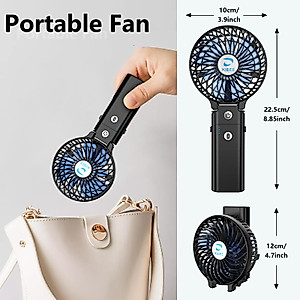 KIBEE Portable Fan,5200mAh Rechargeable Handheld Fan,180° Foldable Hand Fan,personal Fan,3 Wind Speeds Camping Fan.Mini Fan for outdoor,home,makeup,office(Black)