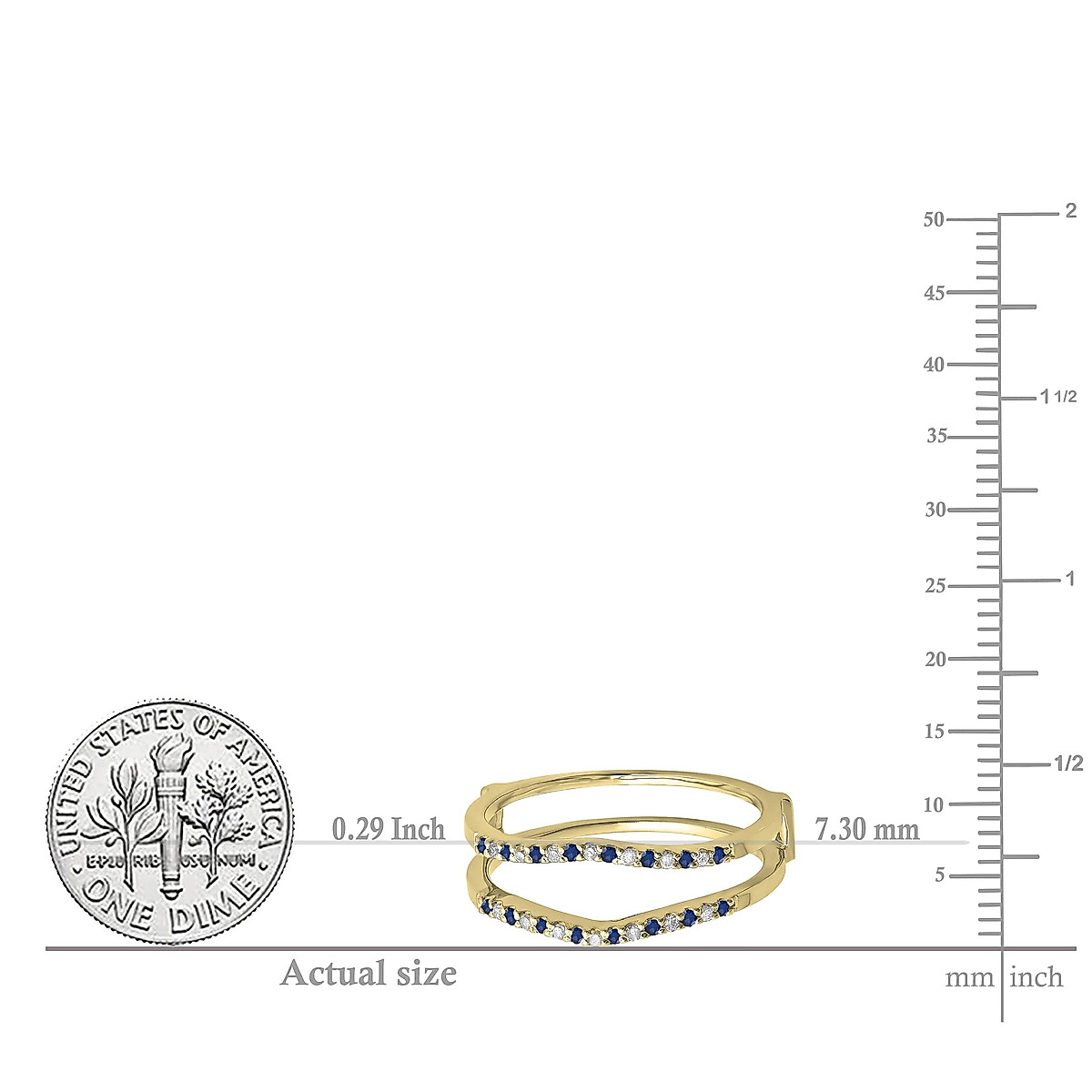 Dazzlingrock Collection Round Alternate Blue Sapphire & White Diamond Wedding Enhancer Guard Ring for Women in 14K Yellow Gold, Size 5.5