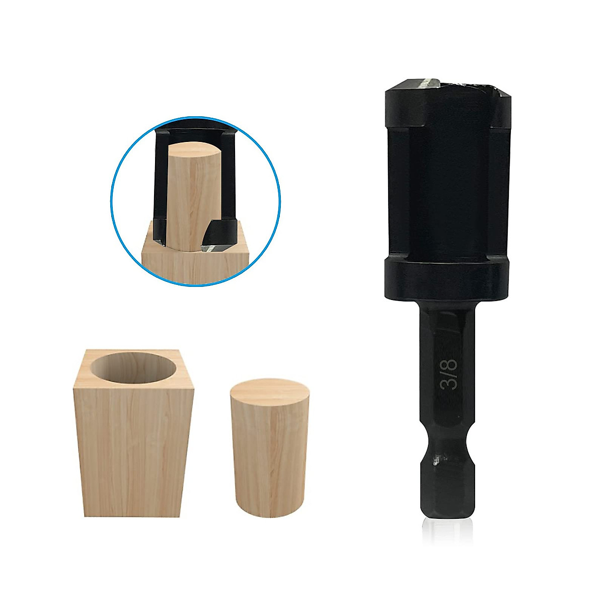 Wood Plug Cutters, 4 pcs Straight Wood Plug Cutters & 4 pcs Tapered Plug Cutters Set with 1/4 Hex Shank, Taper Cutting Tool Cork Drill Bit Knifes in 4 Sizes 1/4", 5/16", 3/8", and 1/2" Black